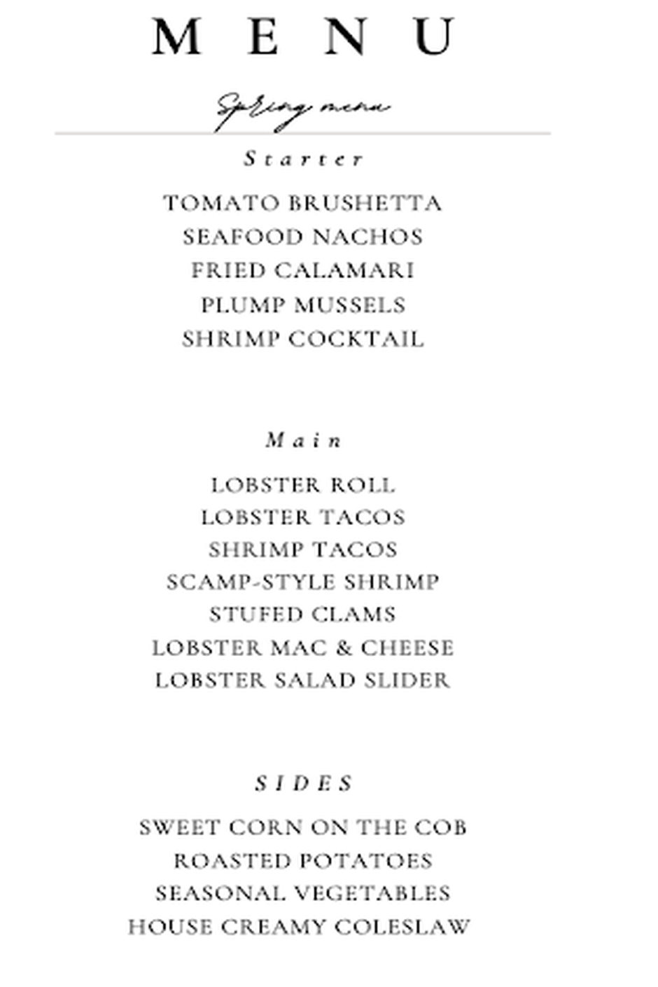 Sample Menus
